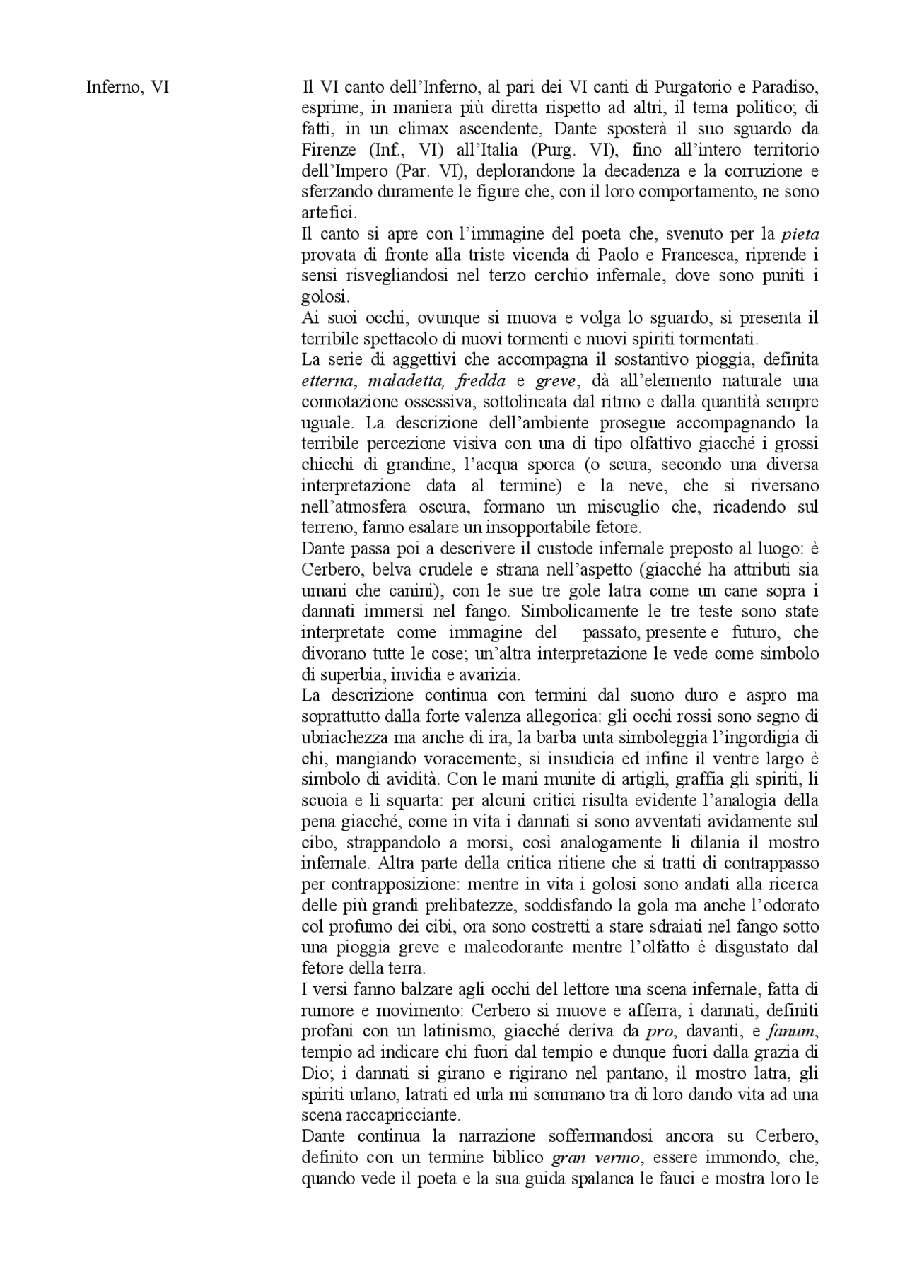 Divina Commedia Inferno Canto 6 Docsity
