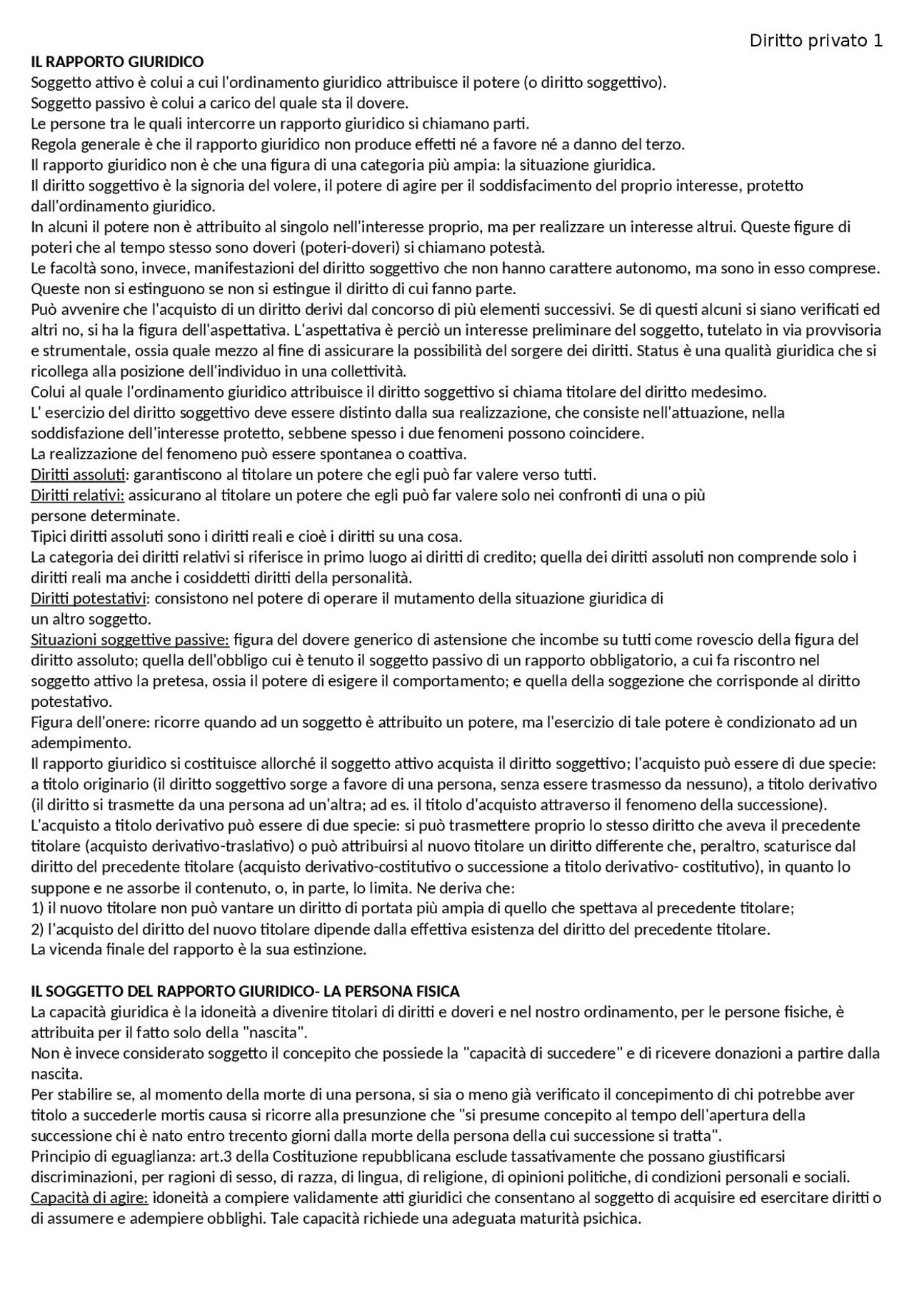 Compendio Fondamenti E Concetti Di Diritto Privato 1 Esame Unimore