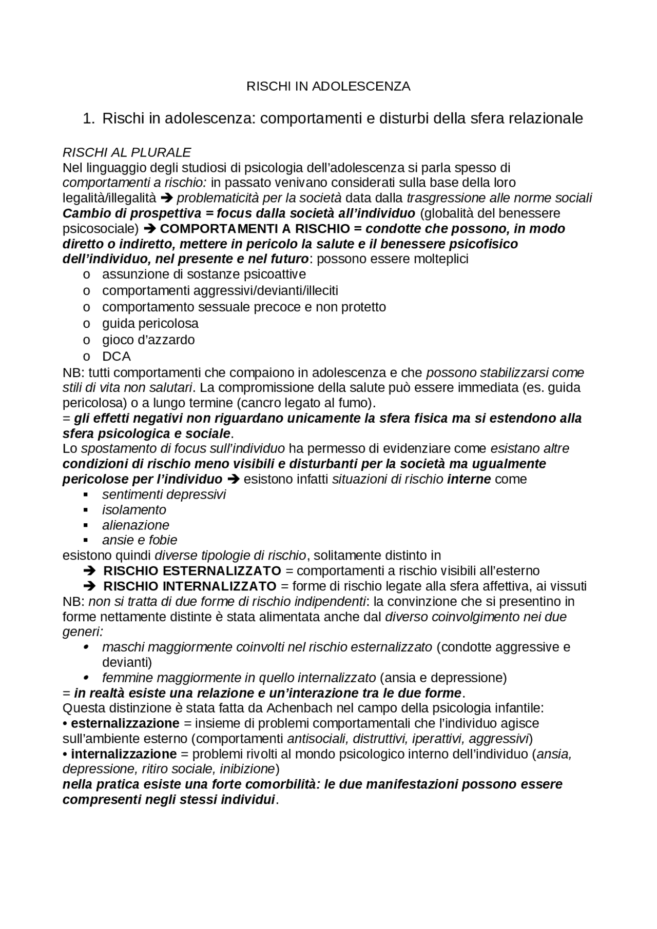 Riassunto Completo Rischi In Adolescenza” Cattelino Docsity