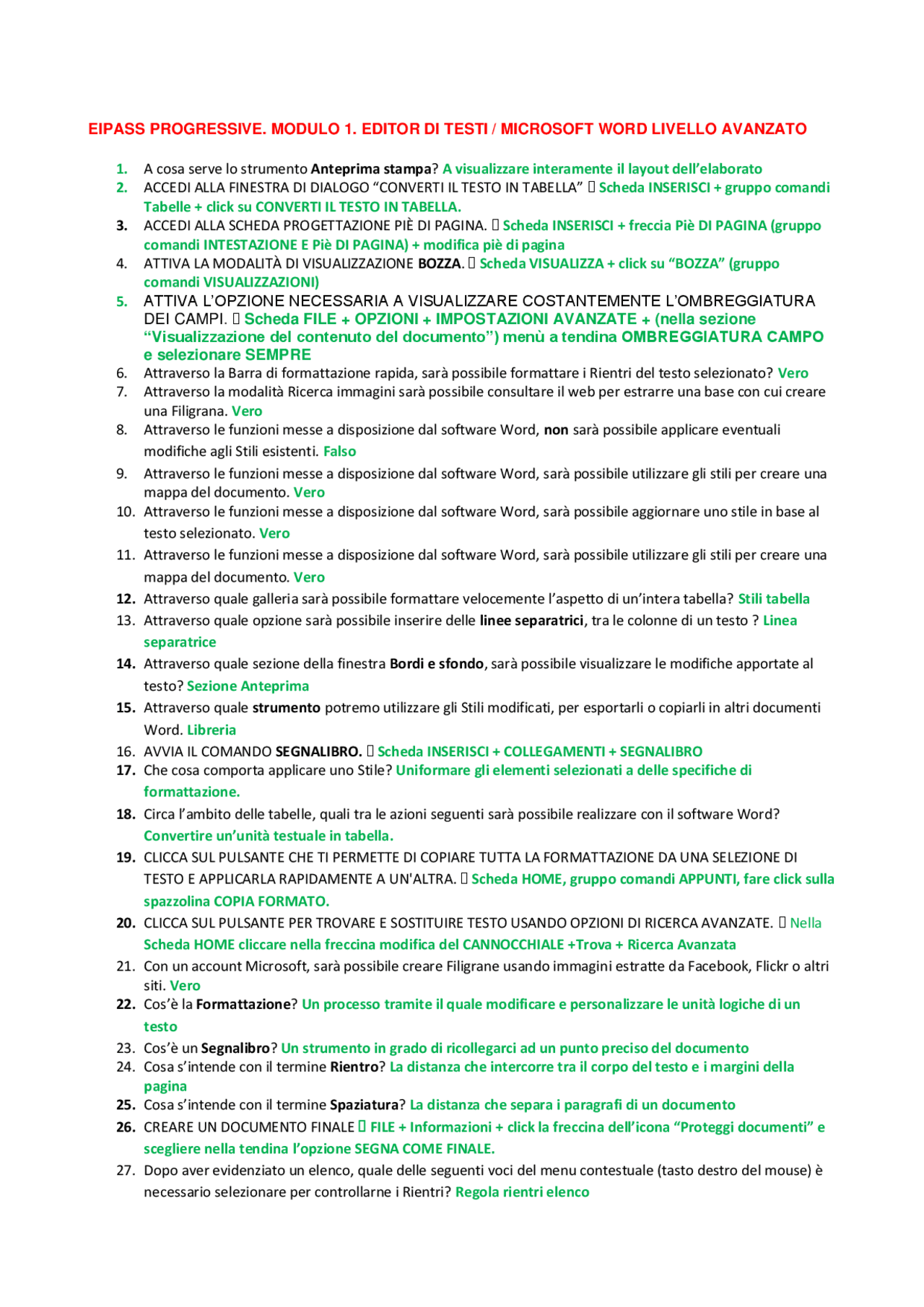 EIPASS Progressive word - Docsity