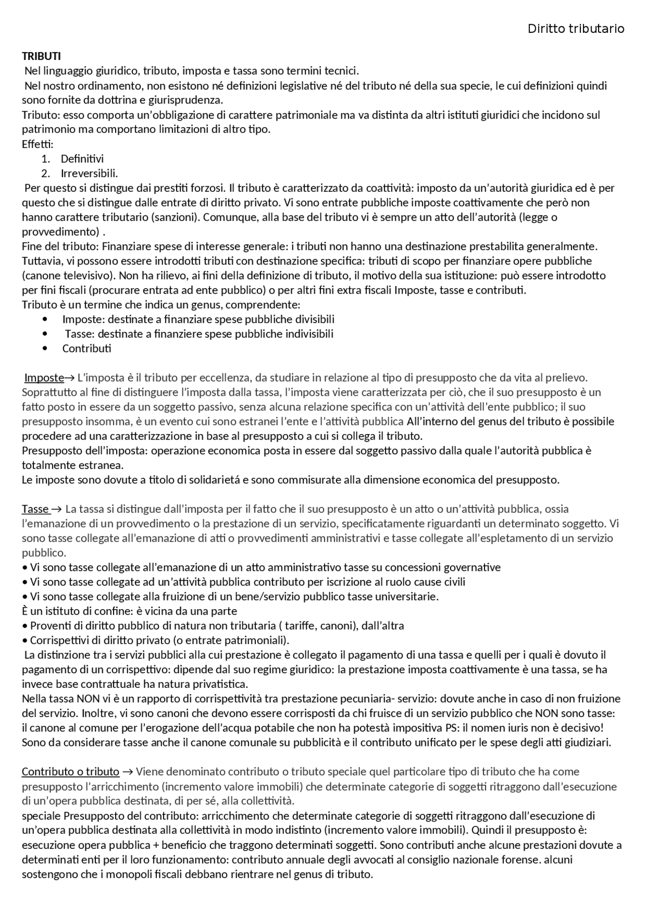 Diritto Tributario Parte Generale Docsity