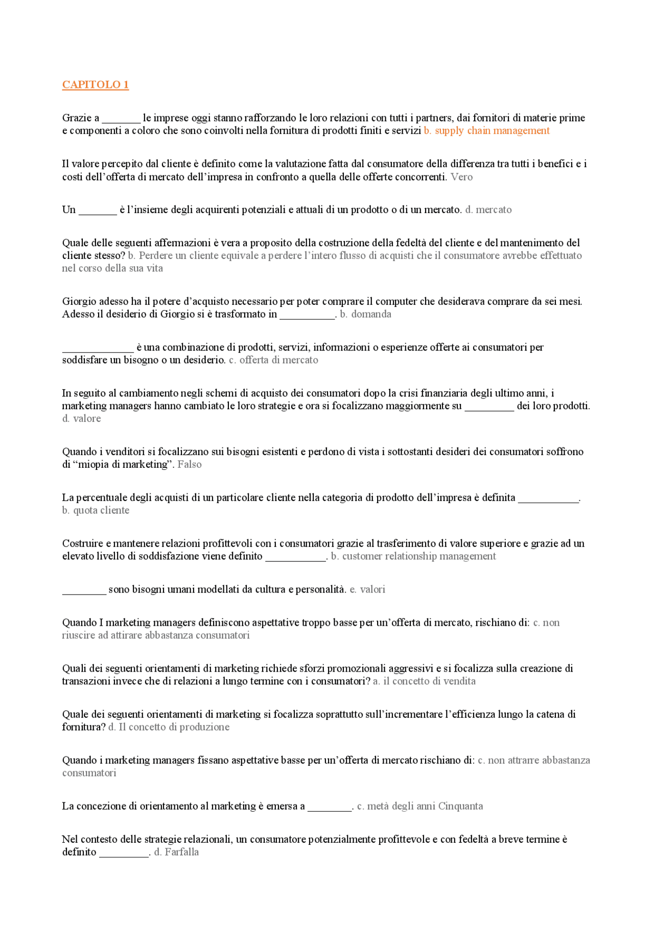 Domande Del Libroi Principi Di Marketing Docsity