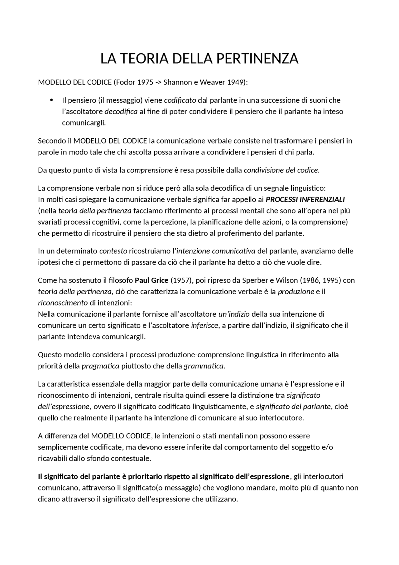 La teoria della pertinenza - Docsity