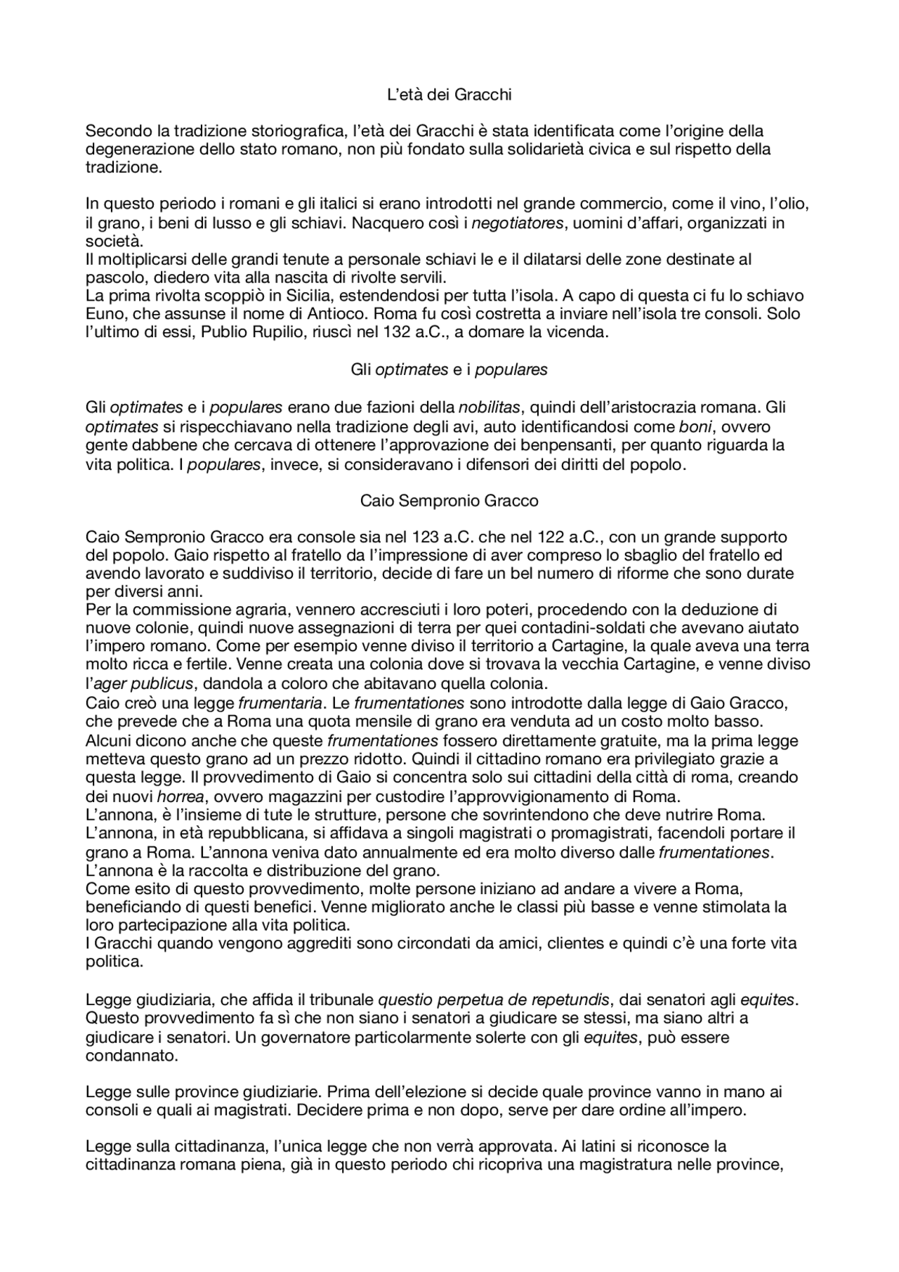 Letà Dei Gracchi E Gaio Gracco Docsity