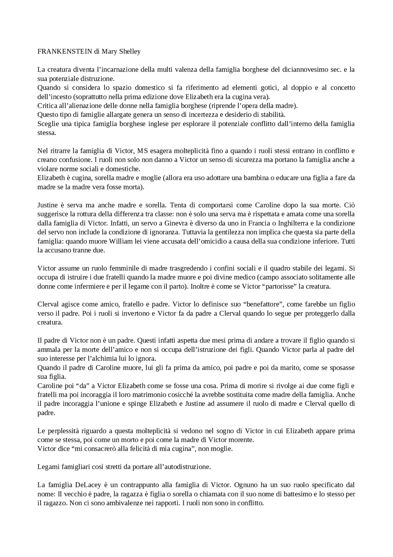 Approfondimento Frankenstein - Docsity