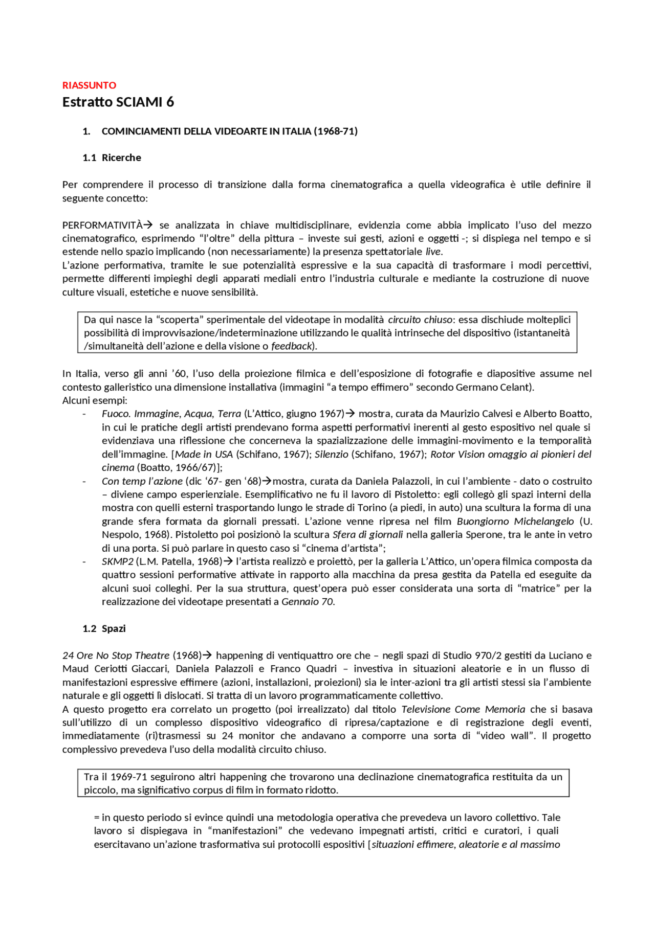 Riassunto_Estratto Sciami 6 - Docsity