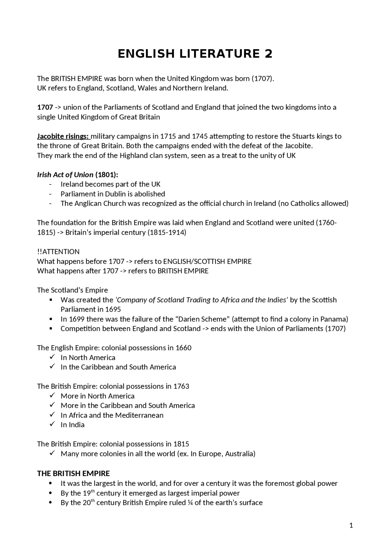 ENGLISH LITERATURE 2 Univr - Docsity