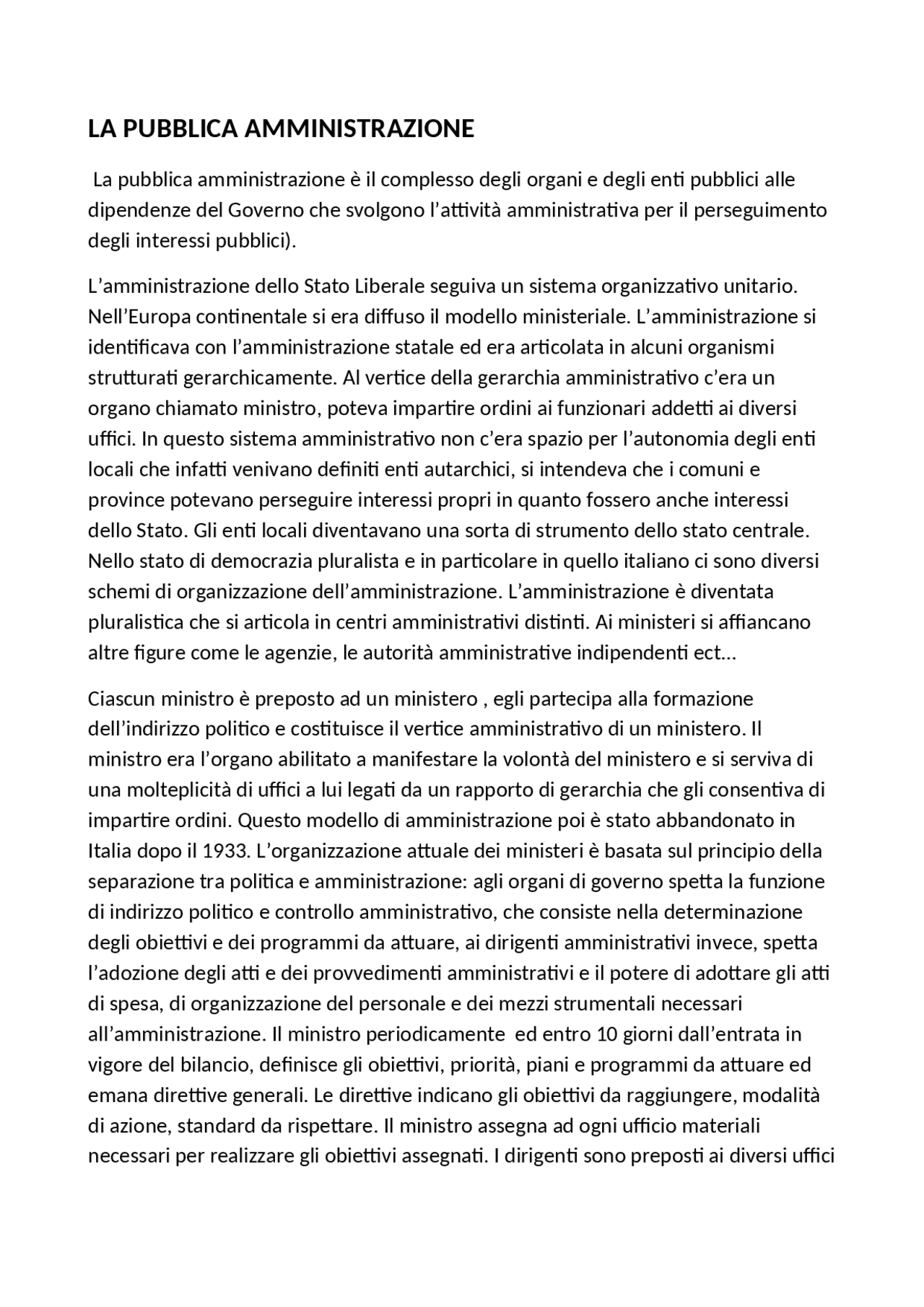 Riassunto Facile La Pubblica Amministrazione Docsity