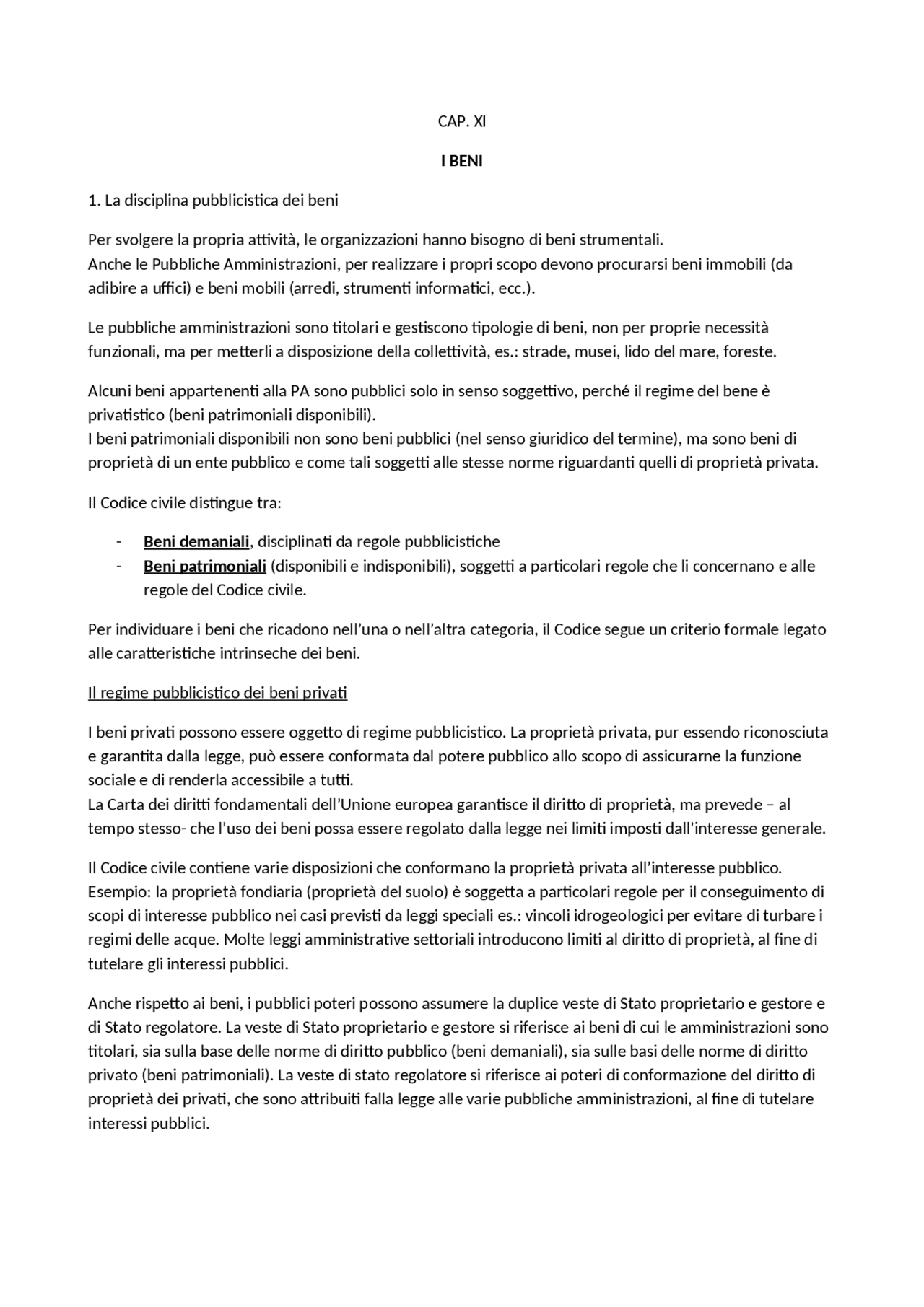Manuale Clarich Diritto Amministrativo Riassunto Cap Xi I Beni Docsity