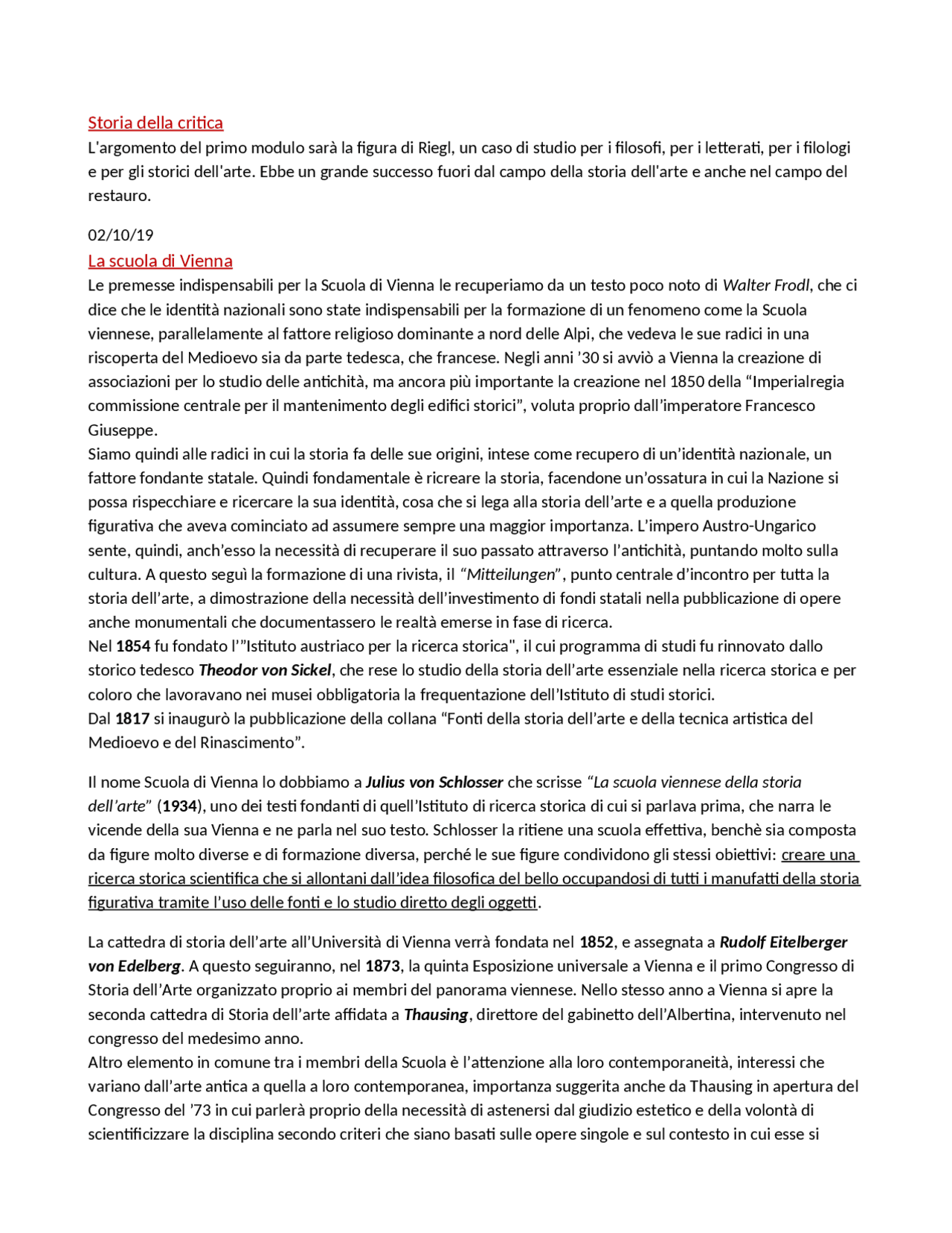 Storia della Critica d'Arte - prof. Varallo 19/20 - Docsity