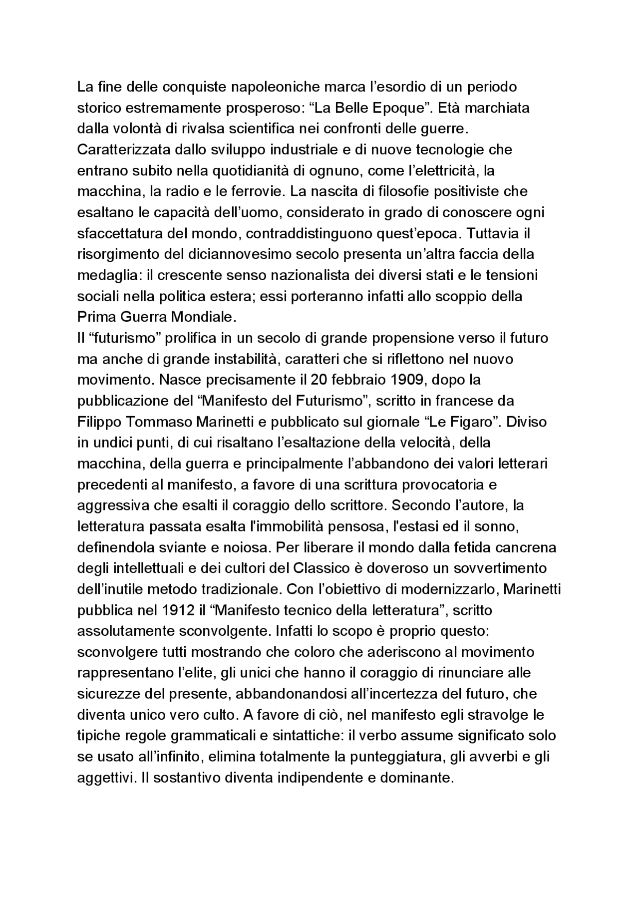 Riassunto Futurismo Docsity
