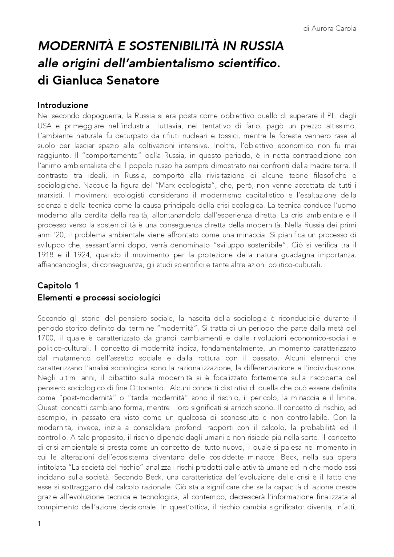 Riassunto Sostenibilita In Russia Gianluca Senatore Docsity