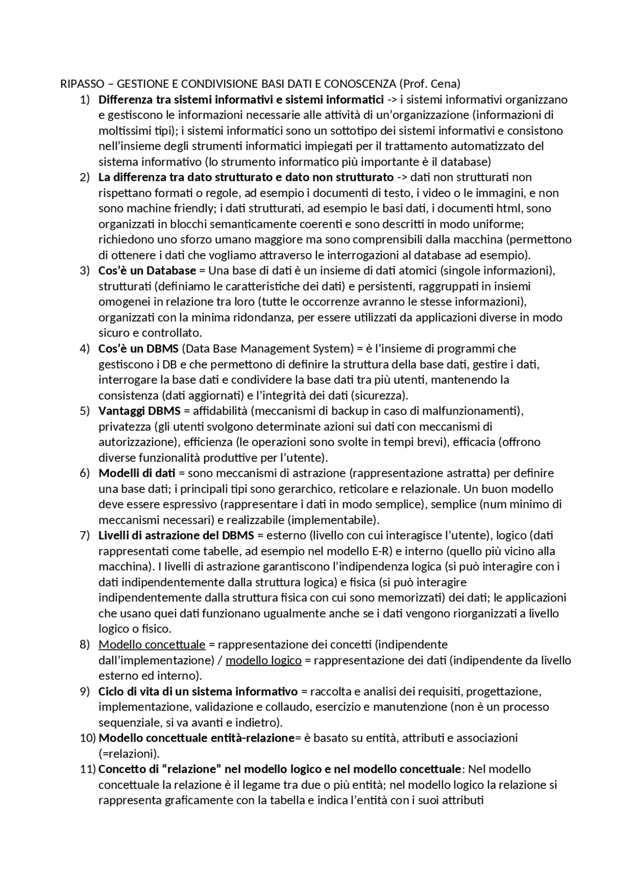 Ripasso Teoria Basi Di Dati Docsity