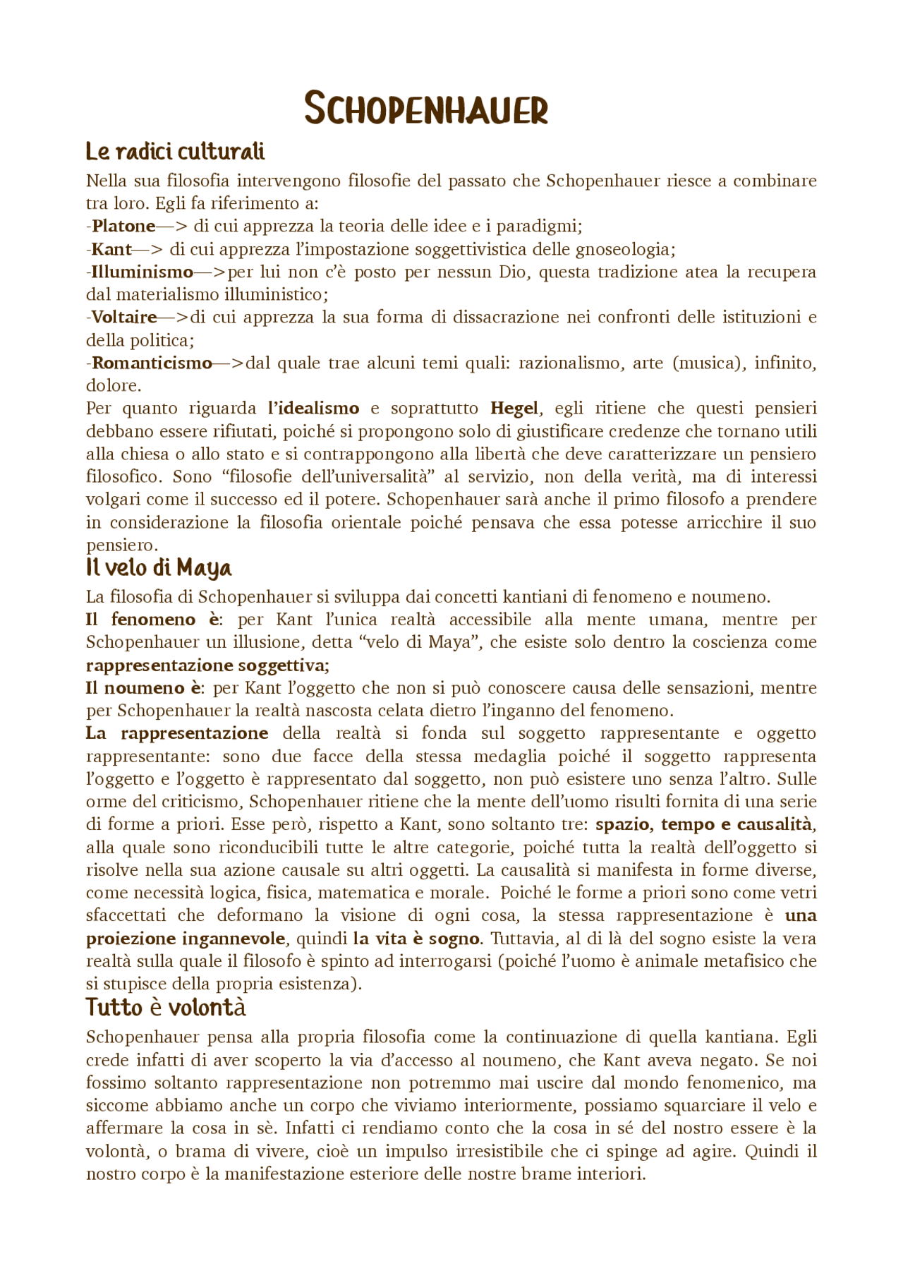Schopenhauer Sintesi Filosofia Docsity