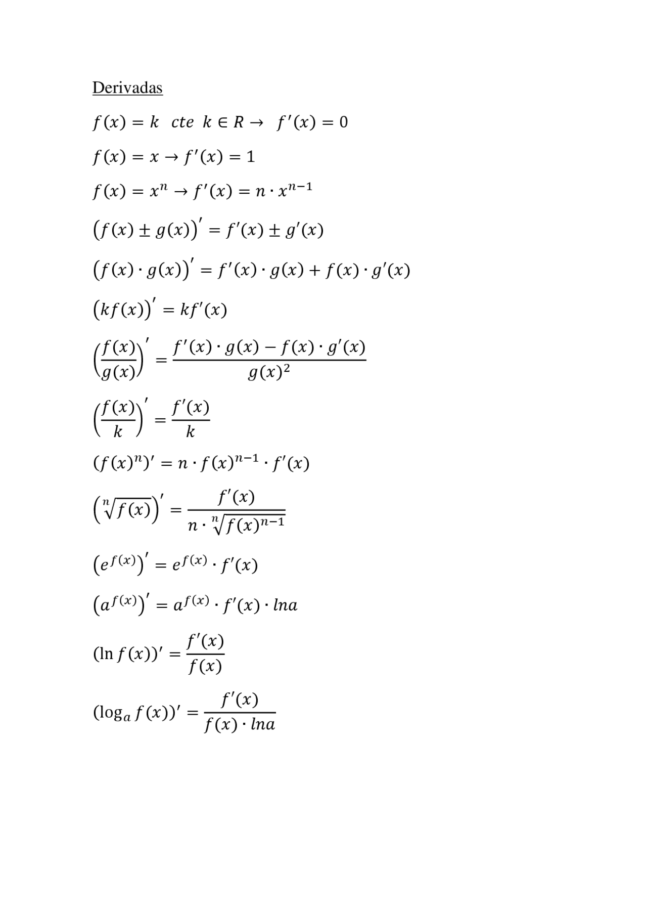 FÓRMULA DE DERIVADAS - Docsity