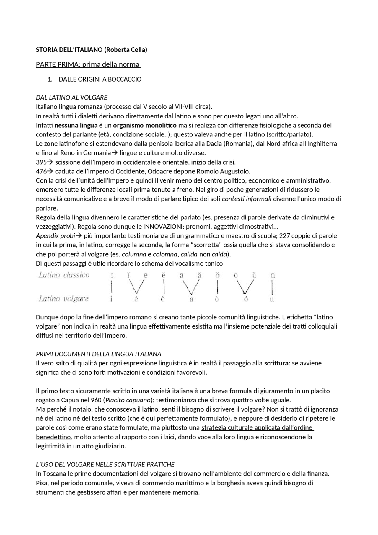 Storia Dellitaliano Roberta Cella Docsity