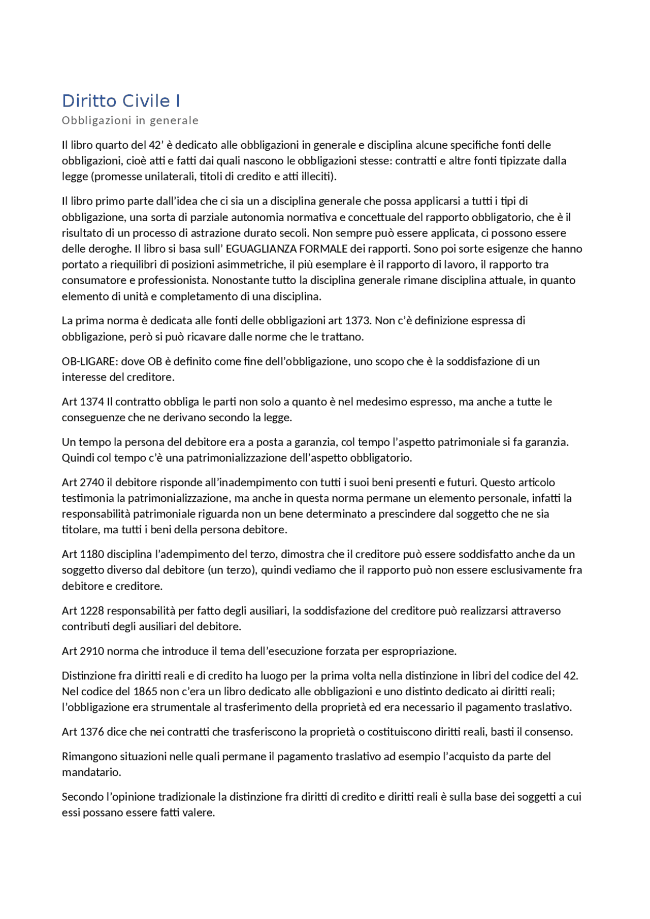 Diritto Civile 1 Unicatt Docsity