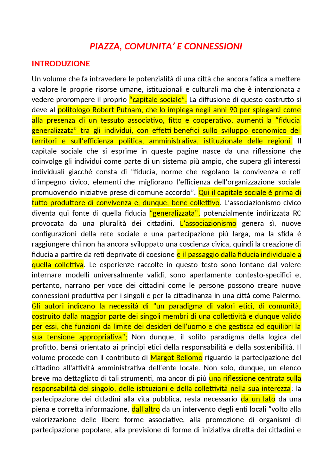 Riassunto Di Piazza Comunità E Connessioni Docsity