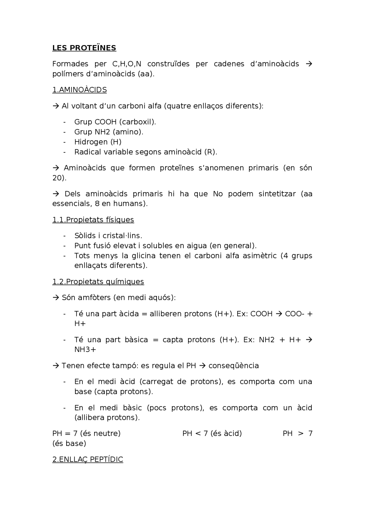 Resum Proteïnes Primer De Batxillerat Docsity