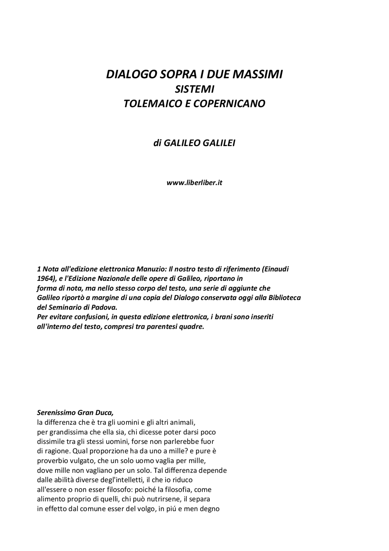 Dialogo Sopra I Due Massimi Sistemi Docsity