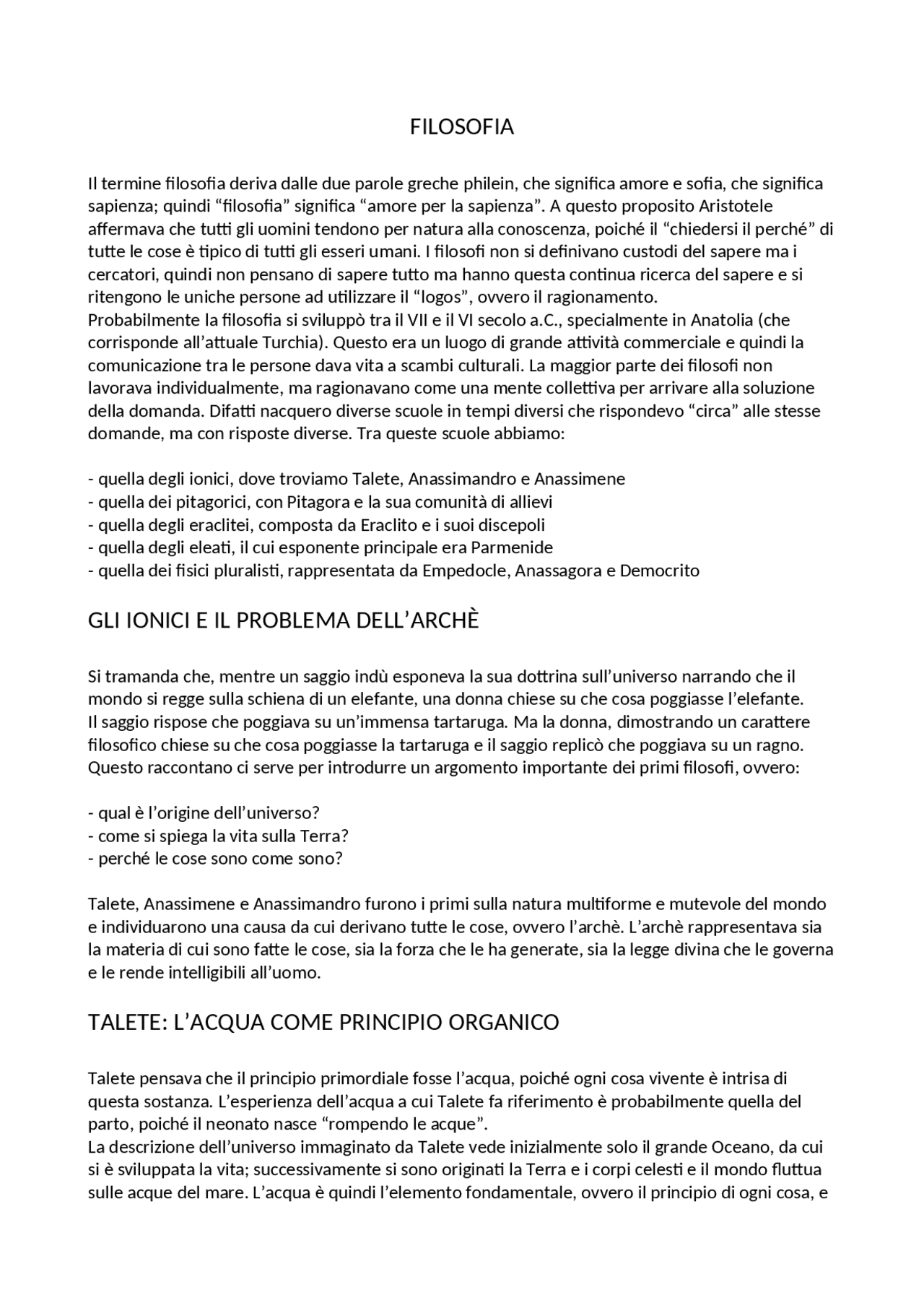 I Primi Filosofi Talete Anassimandro Anassimene Pitagora Docsity