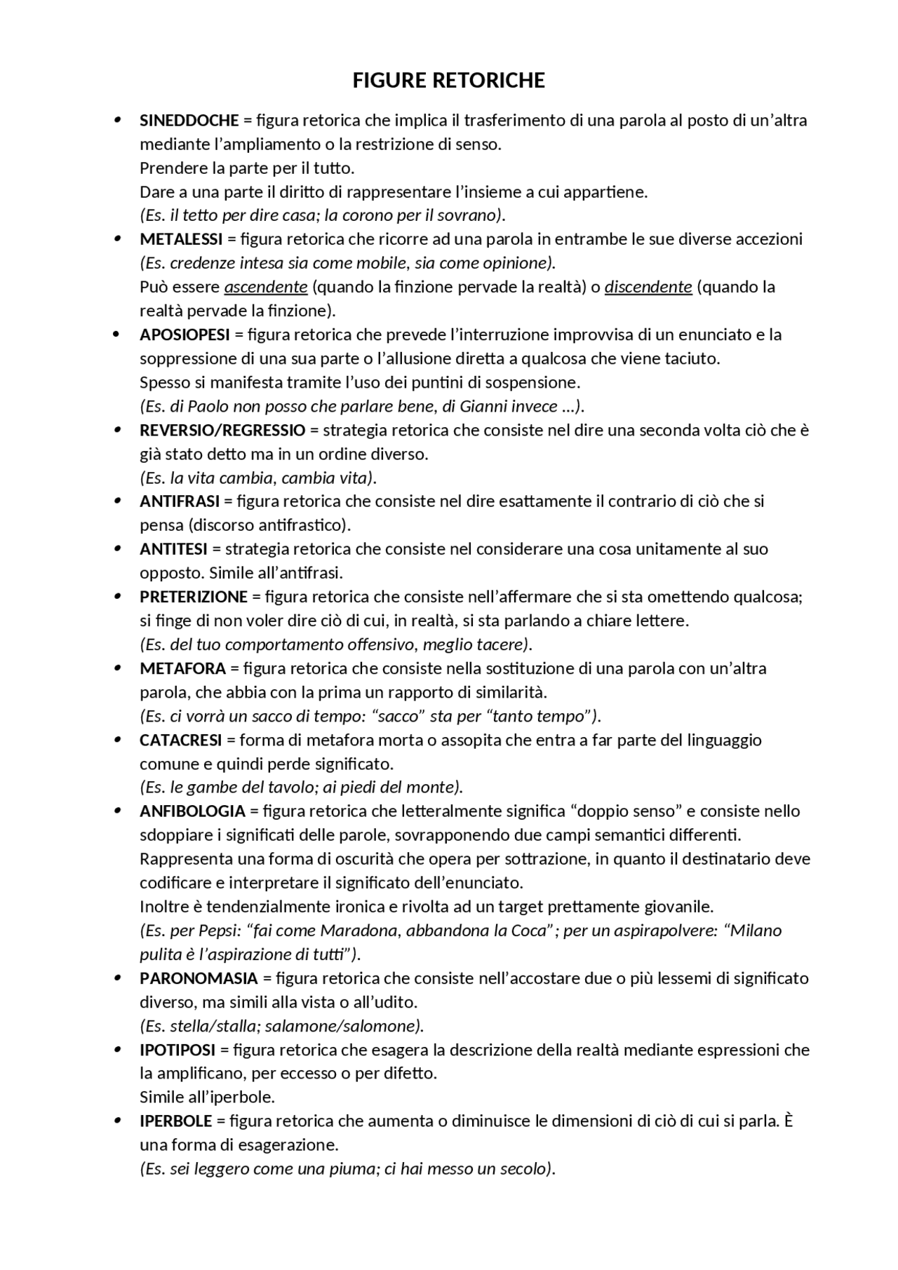 Spiegazione Figure Retoriche Docsity