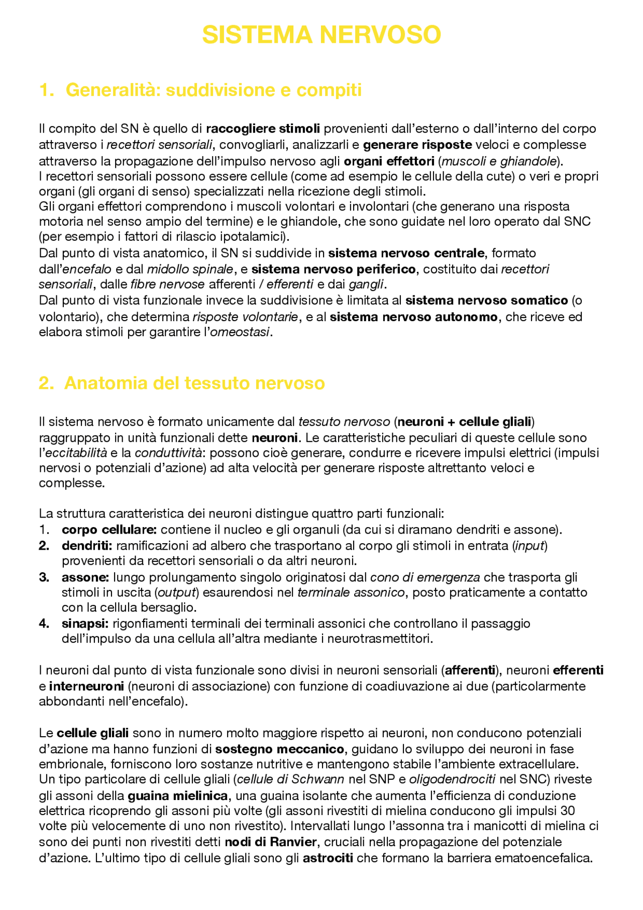 Sistema nervoso + sensi medicina - Docsity