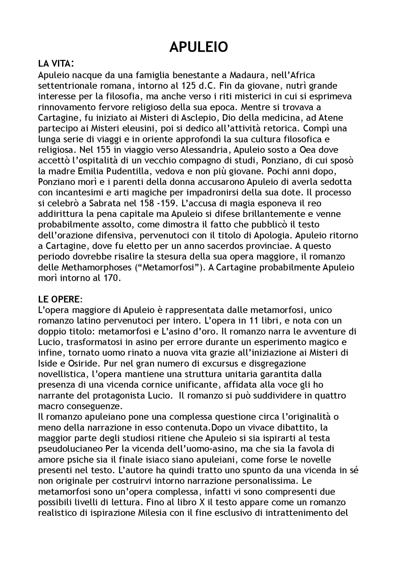 Apuleio, vita e opere - Docsity