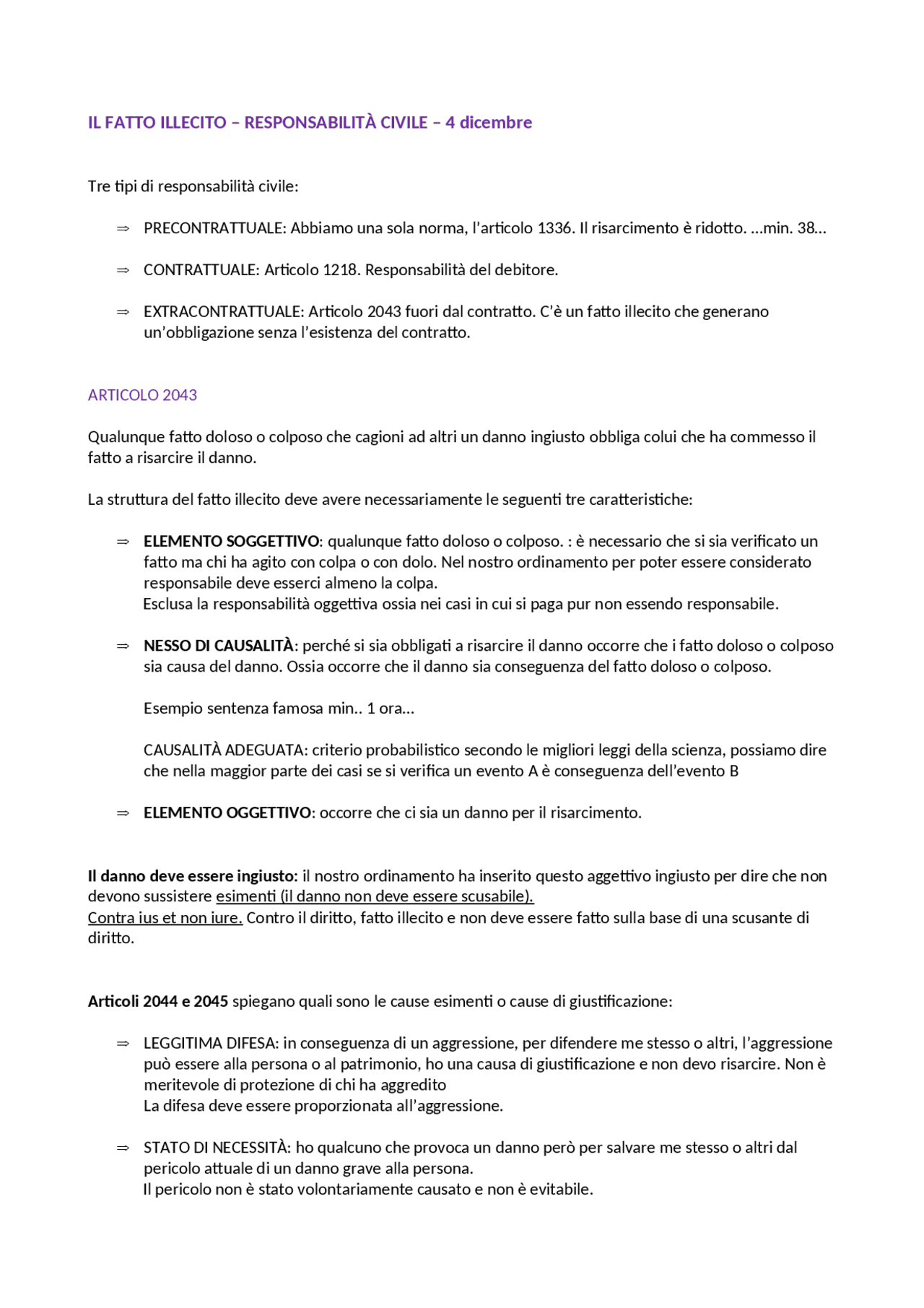 Appunti Diritto Privato Il Fatto Illecito Docsity