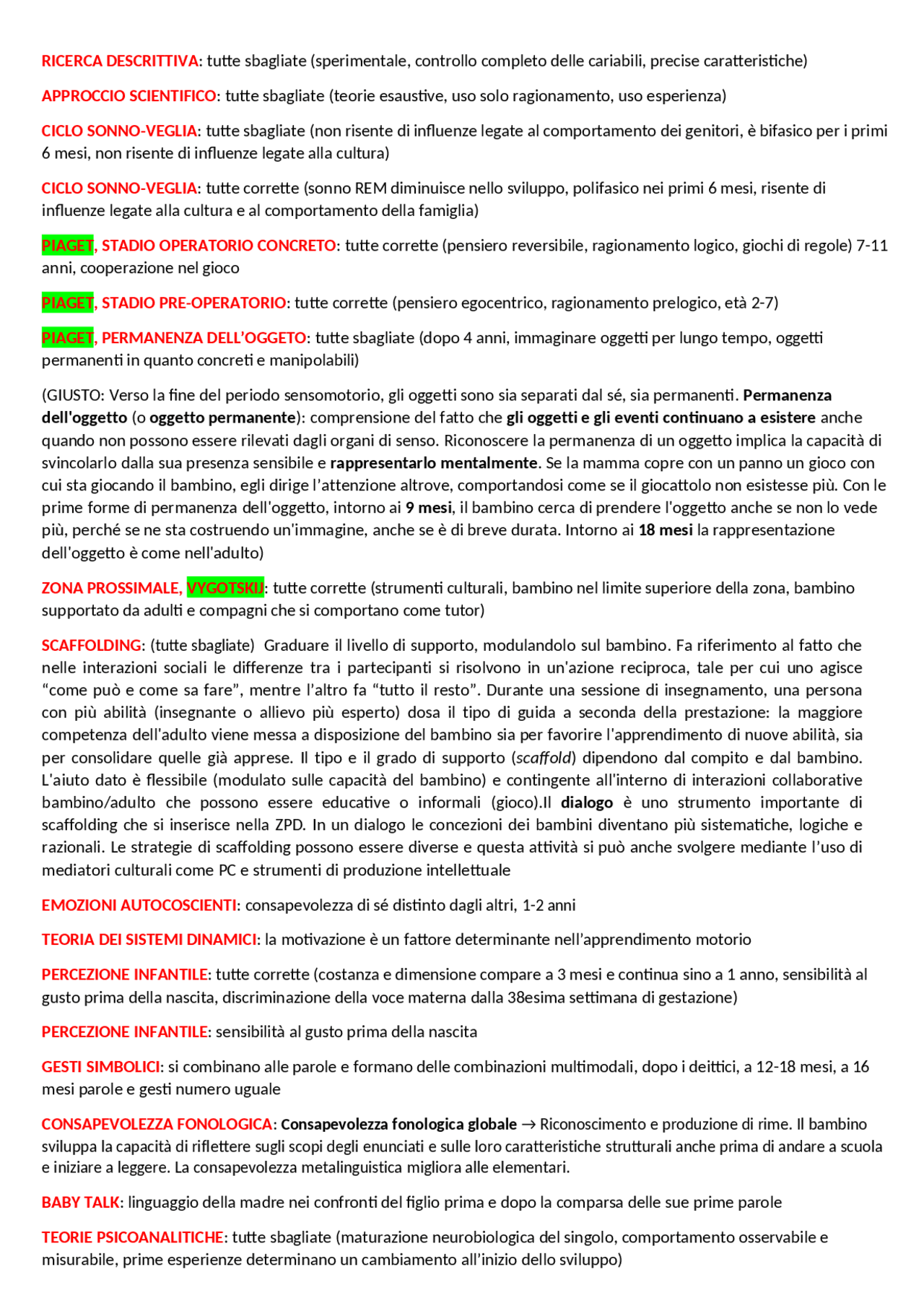 Domande Psicologia Dello Sviluppo Bello Docsity