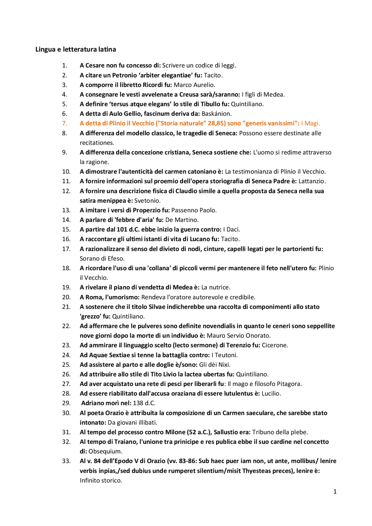 Lingua E Letteratura Latina Docsity