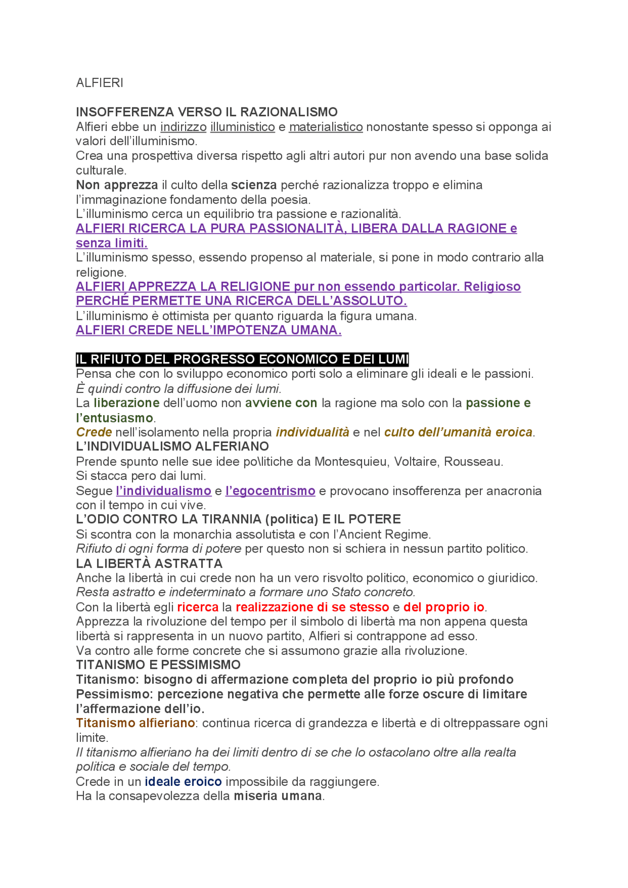 Alfieri Schemiriassunto Docsity