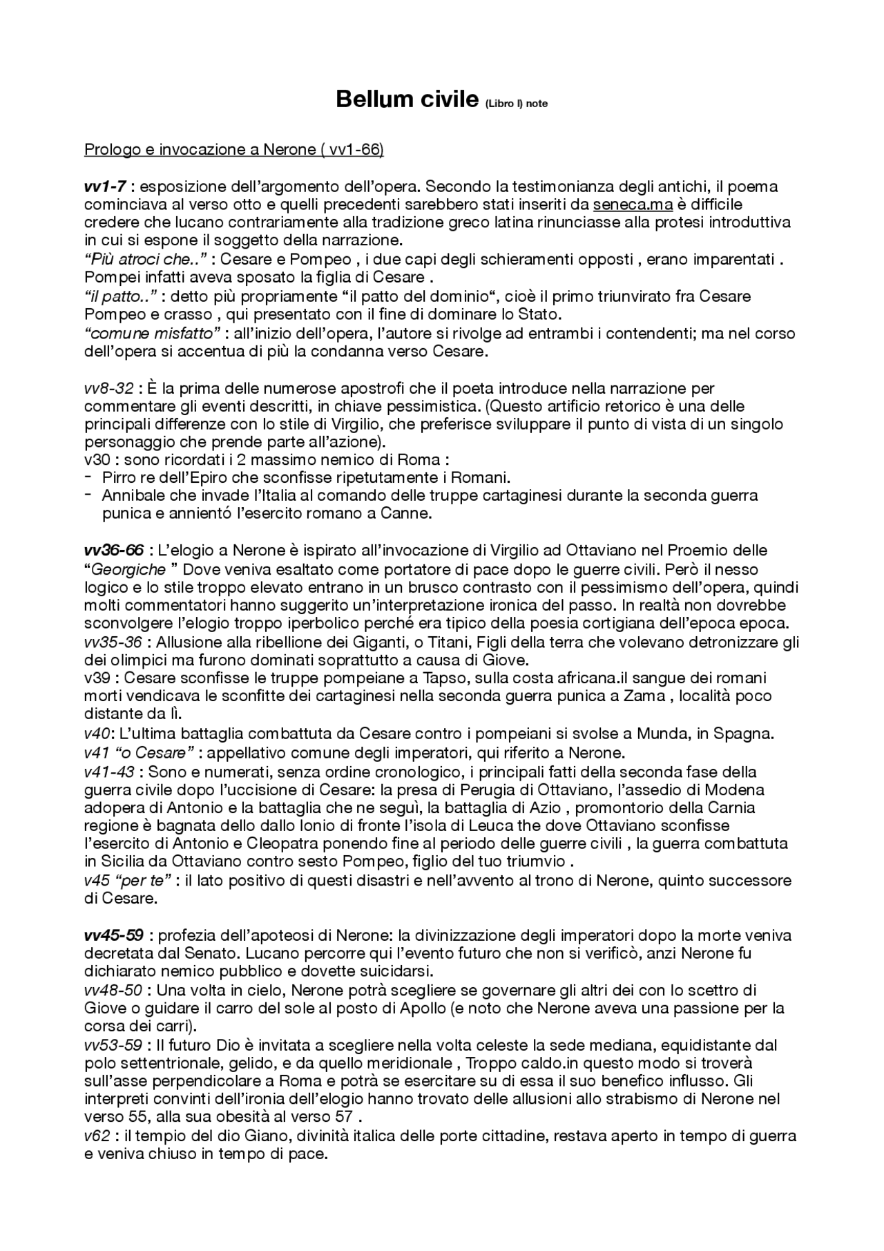 Note Bellum Civile O Pharsalia Docsity