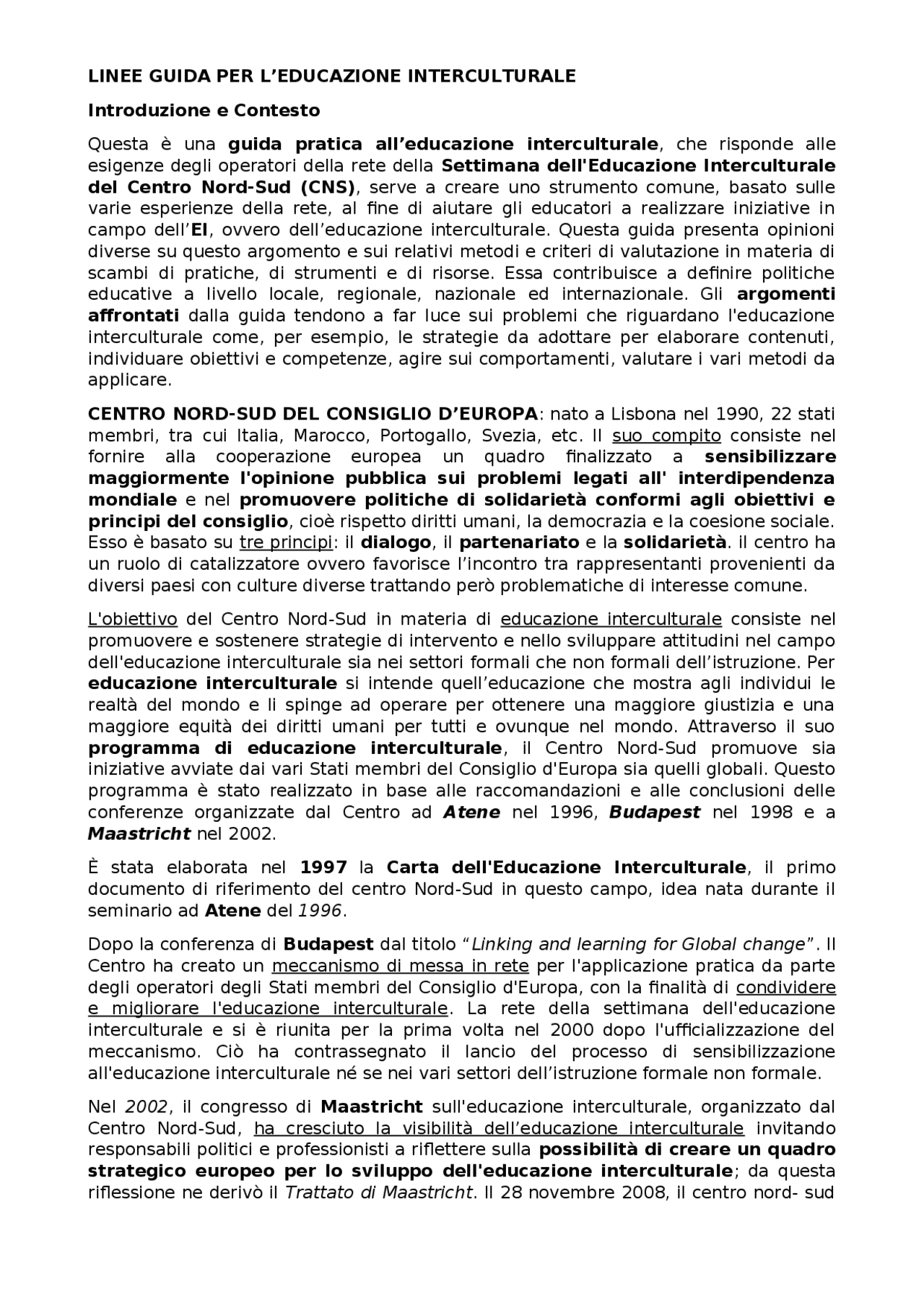 Riassunto Linee Guida Per Leducazione Interculturale Docsity