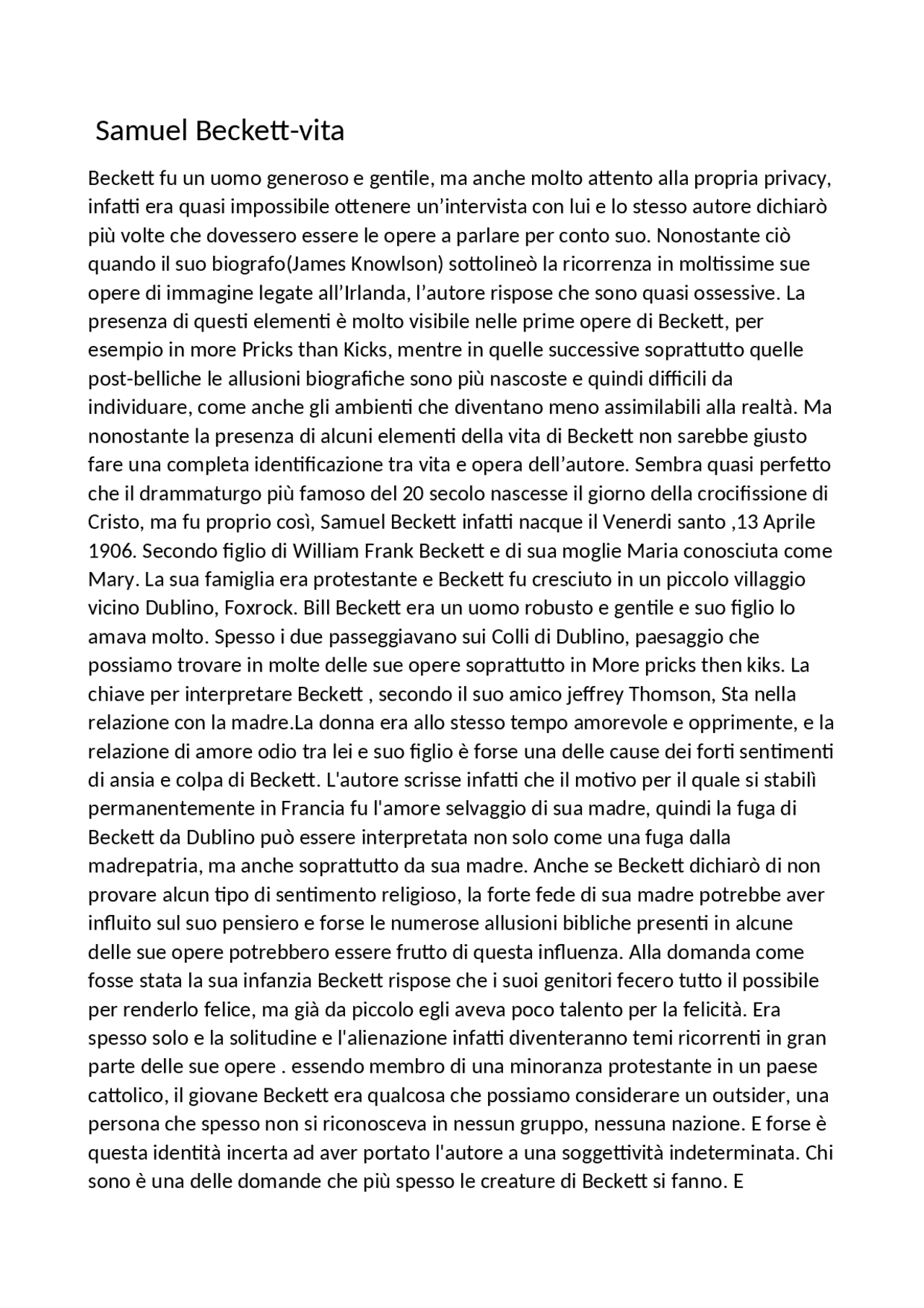 Samuel BECKETT vita(Cambridge introduction) - Docsity