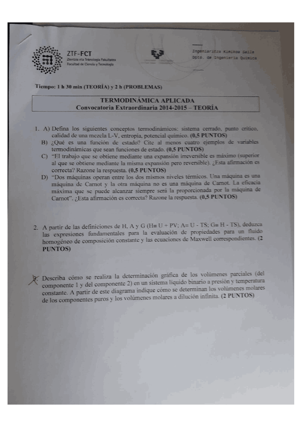 Examen Termodinámica Aplicada Provas De Termodinâmica Aplicada Docsity