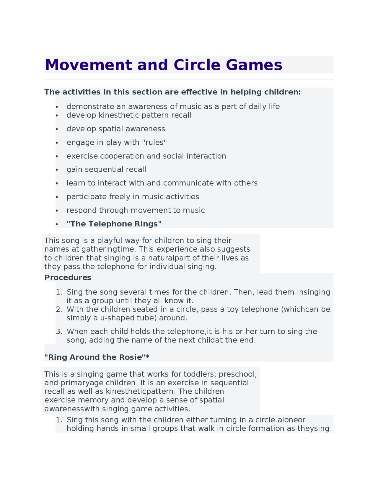 Movements and Circles Games - Docsity