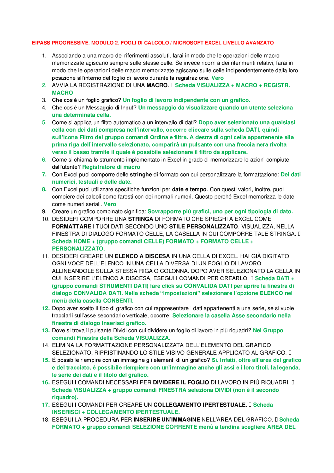 Eipass progressive domande modulo 2 - Docsity