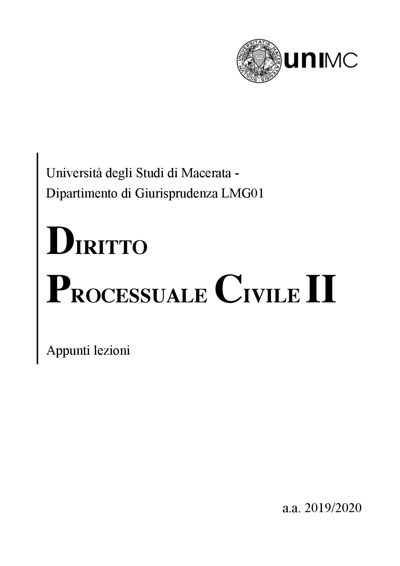 Unimc Diritto Processuale Civile Ii Appunti Lezioni Prof Romolo