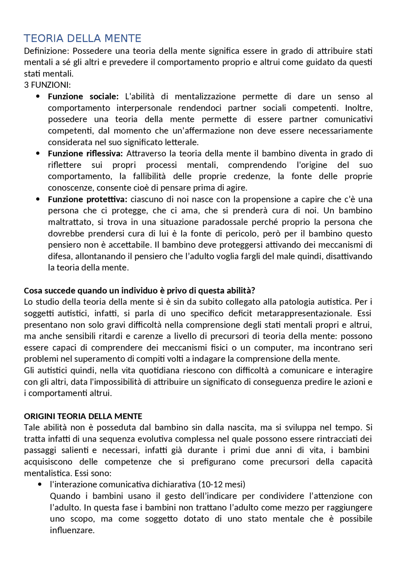 Teoria Della Mente Prof Lecciso Docsity