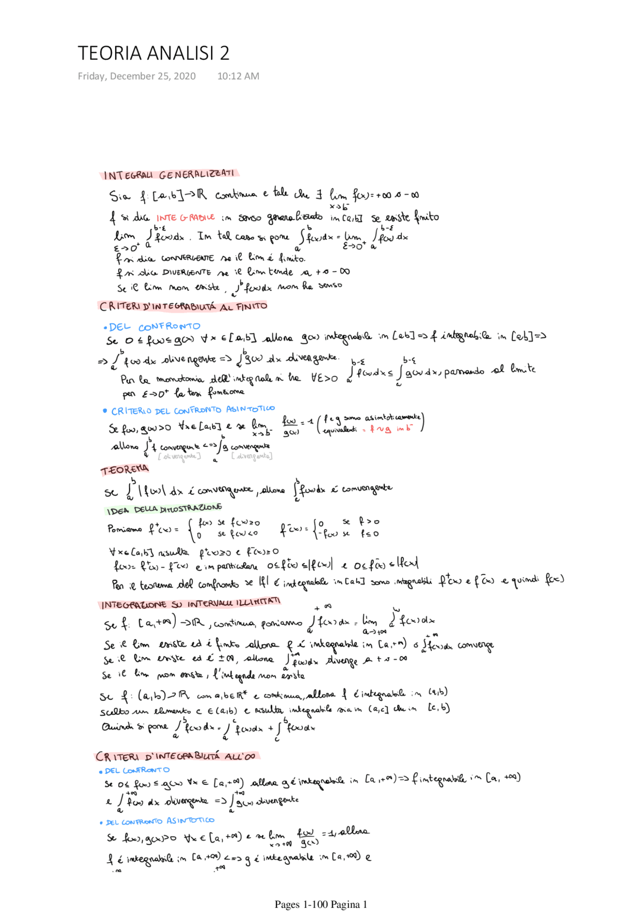 Teoremi Analisi 2 Completo Docsity