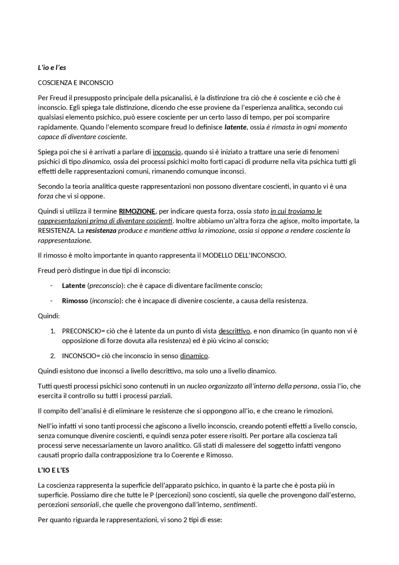 Io E Es Introduzione Alla Psicoanalisi Docsity