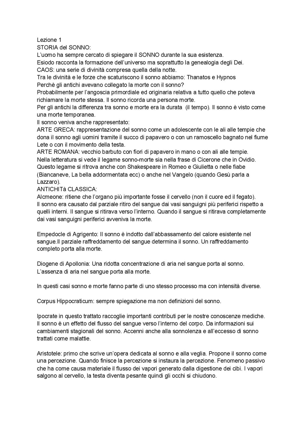 Lezione 1 Psicologia Del Sonno Docsity