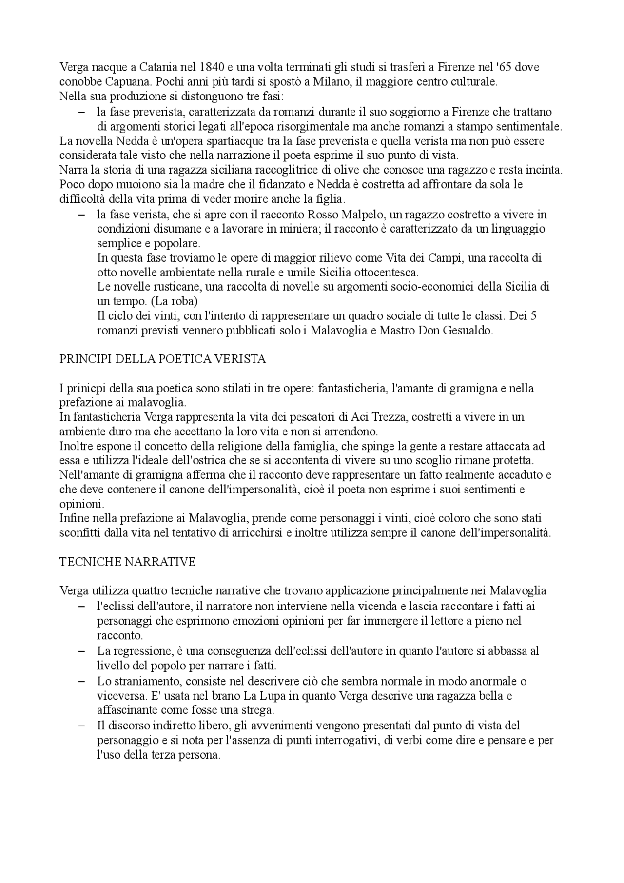 Giovanni Verga Vita E Opere Docsity