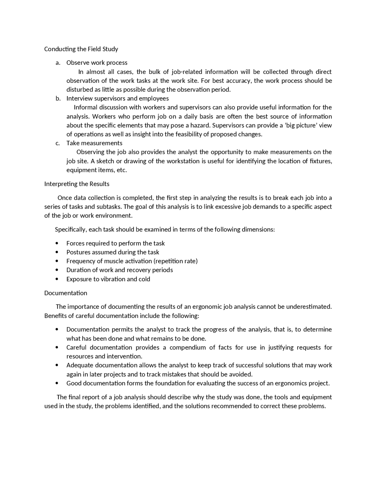 Job Analysis Ergonomics Lesson Docsity