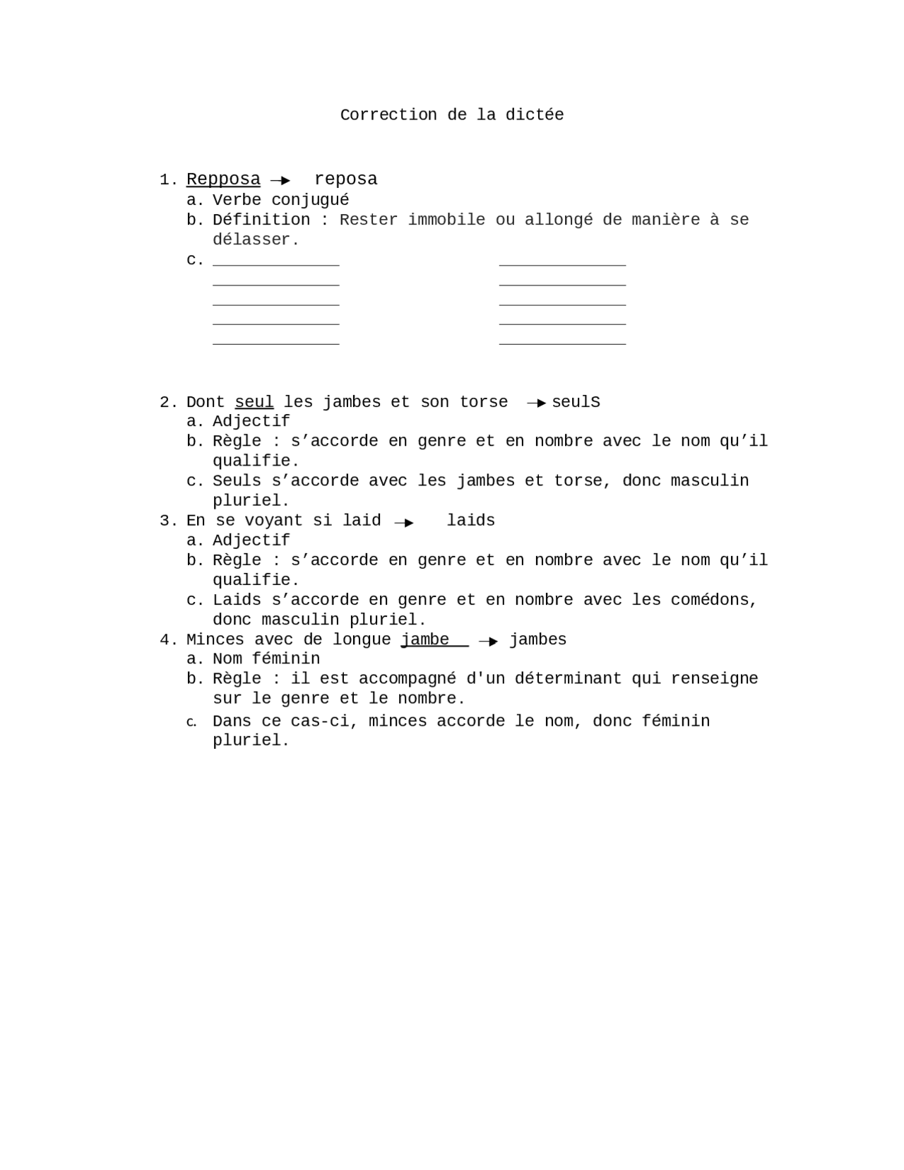 Correction Dune Dictée Docsity