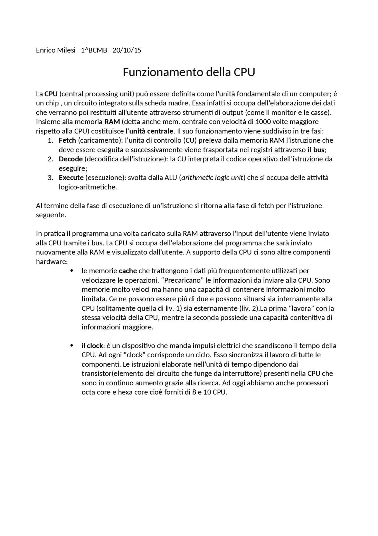 La Cpu Central Processing Unit Docsity