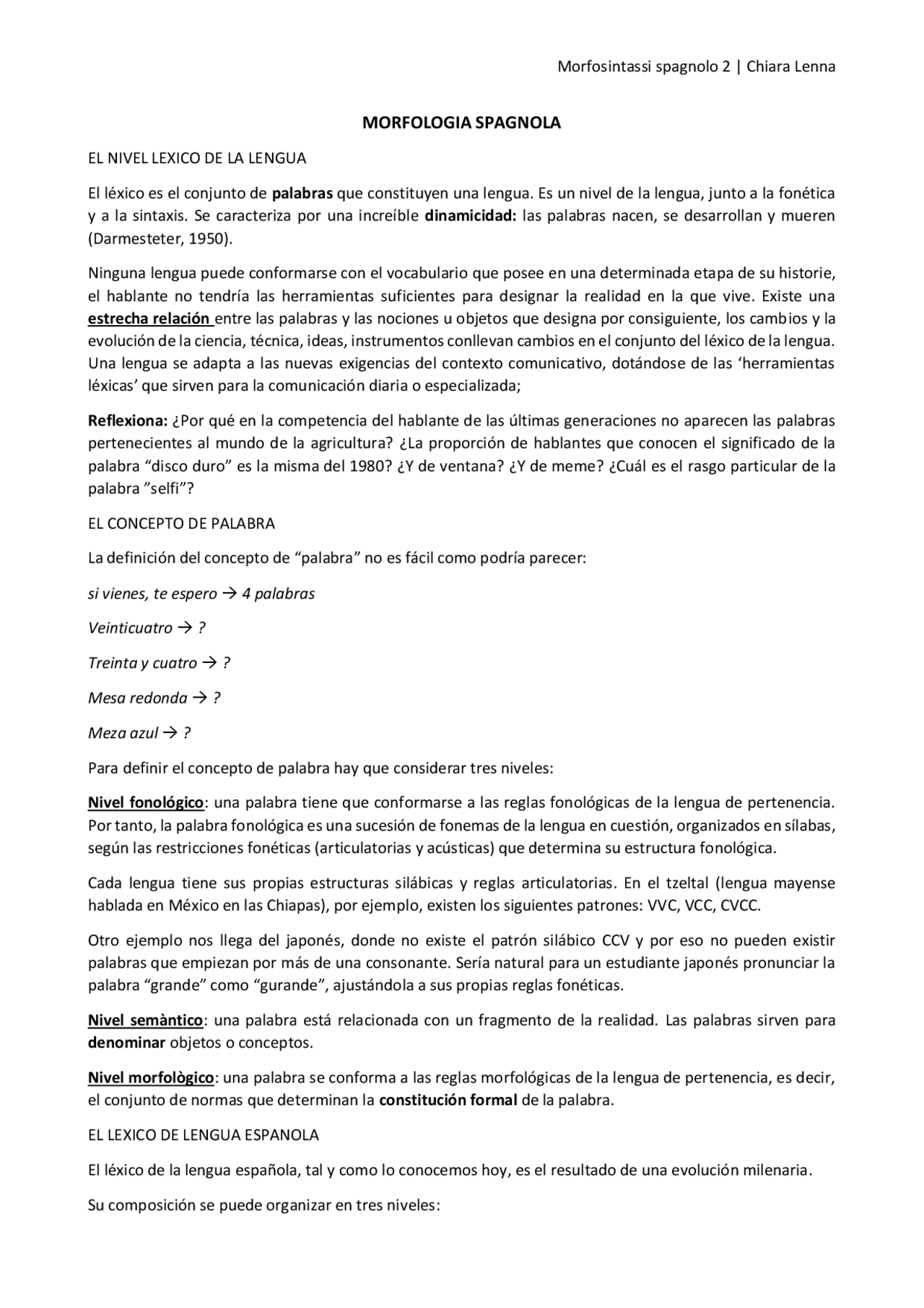 Riassunto Morfosintassi Spagnola Docsity