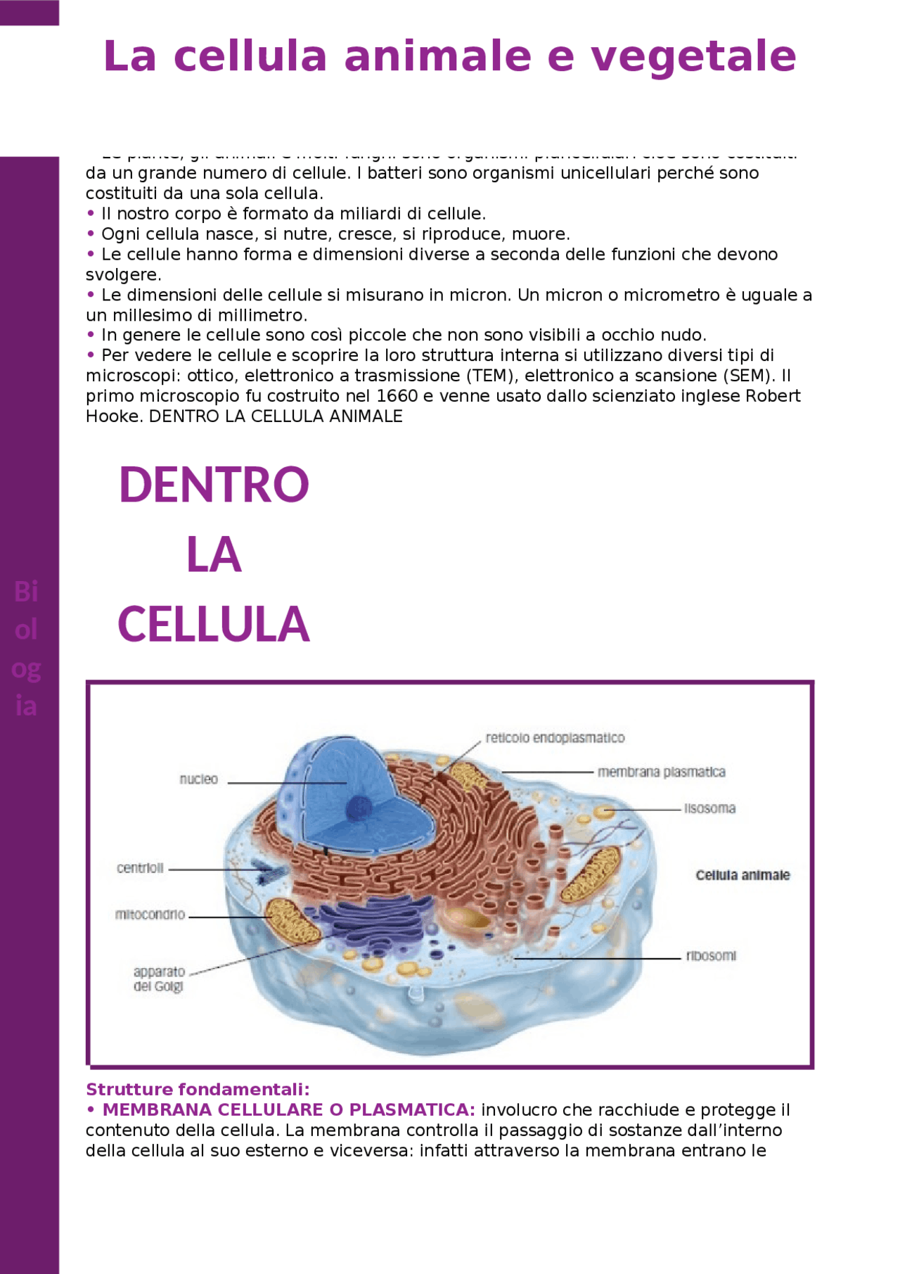 BIOLOGIA (LA CELLULA) - Docsity