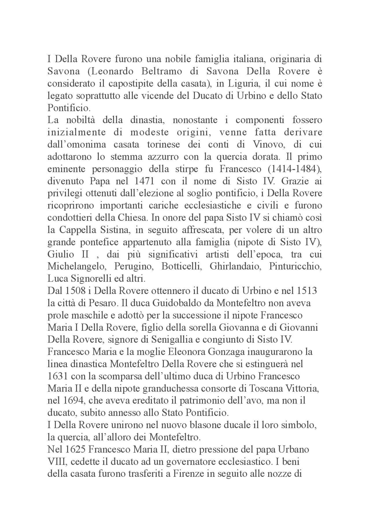 La famiglia Della Rovere - Docsity